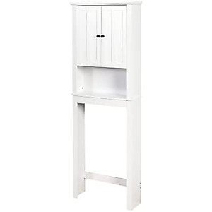 Angel Sar Over The Toilet Storage Cabinet, Space-Saving Bathroom Shelf, Bathroom Organizer with Open Shelf and Doors, White1