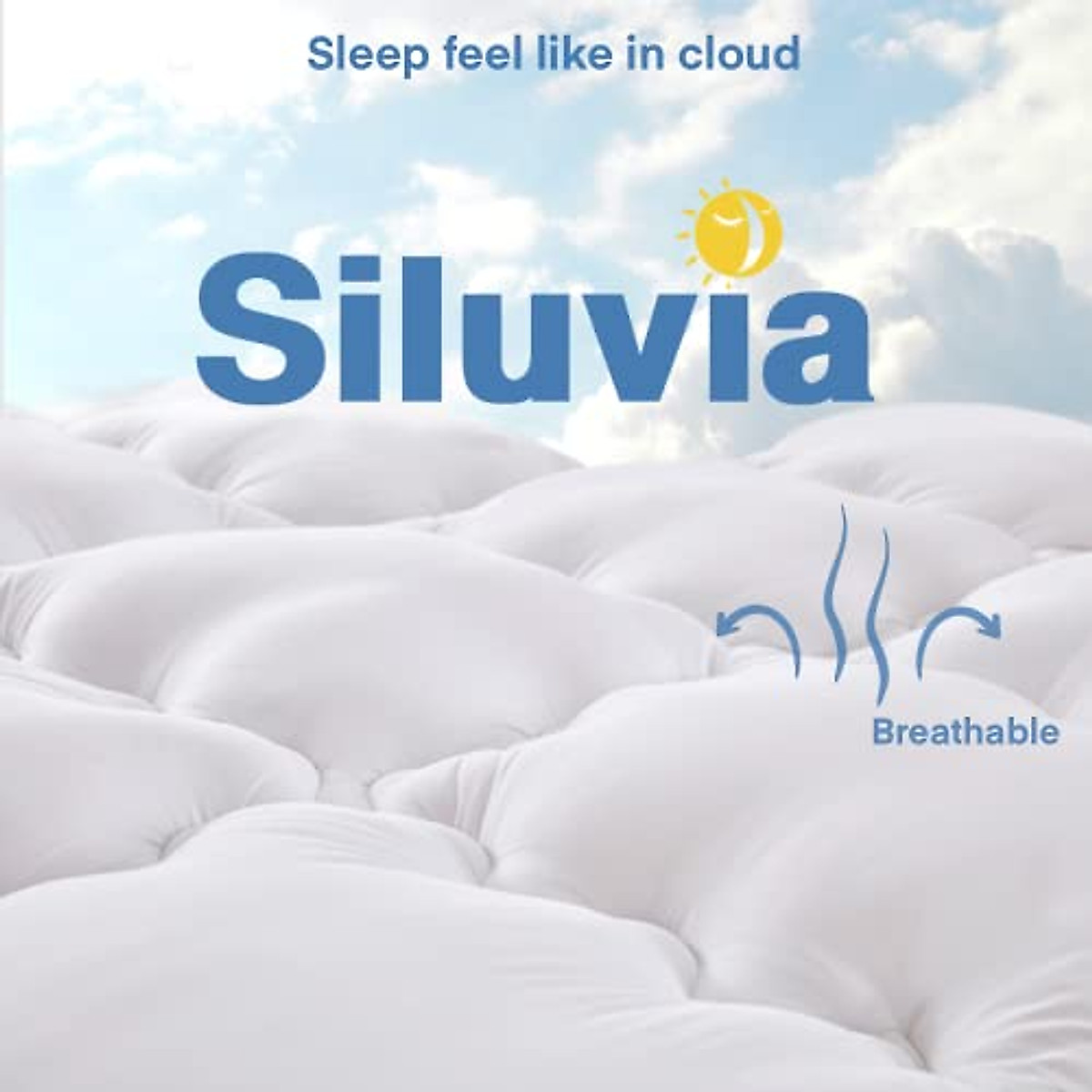 Siluvia Queen Mattress Topper with 400TC 100% Viscose Cover Extra Thick Pillowtop Cooling Mattress Topper Queen Mattress Pad White with 8-21 Inch Deep Pocket 3D Snow Down Alternative Fill