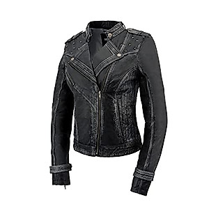 Milwaukee Leather SFL2840 Women's Black Sheepskin Leather Jacket Asymmetrical Zipper - Medium