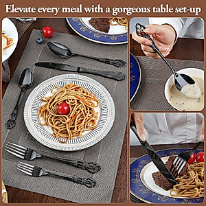 PUREAIN Silverware Set, 30 Pieces Retro Royal Silverware Set for 6, Anti-rust Stainless Steel Flatware Set Including Fork Spoon and Knife, Dishwasher Safe, Black