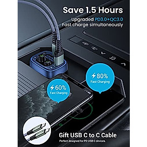 AINOPE Fm Transmitter Bluetooth Car Adapter, 36W/6A PD&QC3.0 Bluetooth Radio Transmitter Car Adapter, 7-Colors LED Backlit V5.0 Bluetooth Adapter Car, Wireless Call - Blue