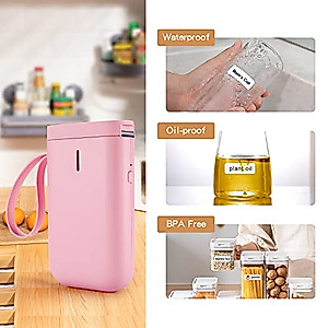 DEEPIN Label Maker Machine Portable Bluetooth Label Maker with Tape, Thermal Label Printer Multiple Templates for Phone, Mini Label Sticker Printer for Business Office Organization Pink