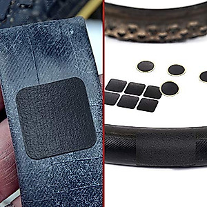 40 Pieces Bicycle Tire Repair Kit Includes 36 Pieces Glueless Bike Tube Patches Self Adhesive Bicycle Tire Patches Included Round Square Rectangle and 4 Pieces Metal Rasps for Road Mountain Bikes