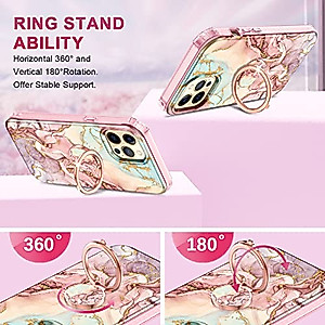 Btscase for iPhone 12 Pro Max Case 6.7 Inch, Built-in Screen Protector with 360° Ring Holder Kickstand, Full Body Dual Layer Rugged Shockproof Protective Cover, Rose Gold