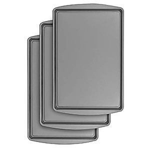 G & S Metal Products Company BakerEze Medium Non-Stick Cookie Pan, 16.9''L x 10.7''W x 0.8''H, Grey, 3 Count (Pack of 1)