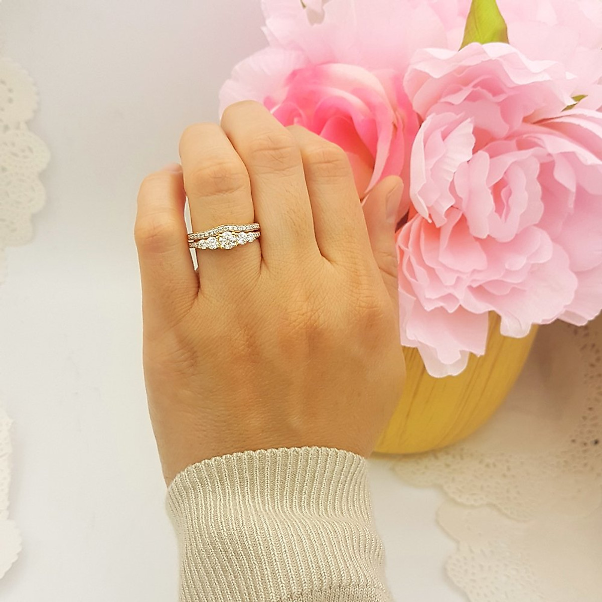 Dazzlingrock Collection 1.50 Carat (Cttw) 14K Round Diamond 5 Stone Engagement Ring Set 1 1/2 CT, Yellow Gold, Size 8.5