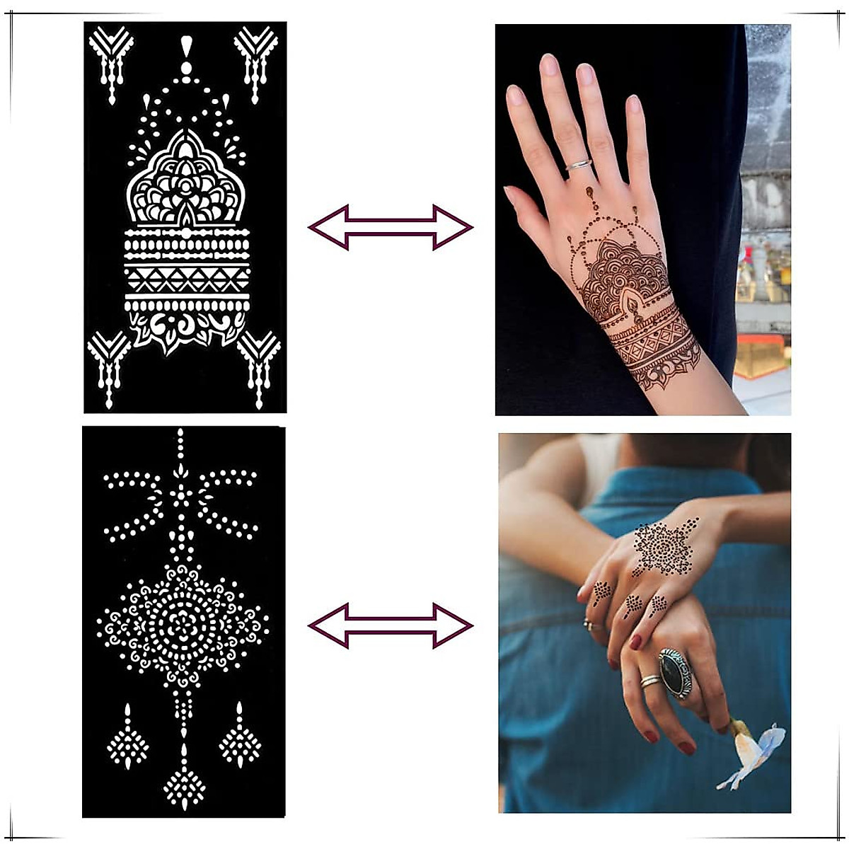 QSTOHENA Henna Tattoo Stencils kit, 12 Sheets Temporary Tattoo Stickers for Women Girls Indian Arabian Reusable Hand Tattoo Templates
