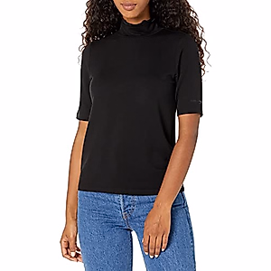 KARL LAGERFELD PARIS Women's Everyday 3/4 Sleeve Knit Top, Black, Large