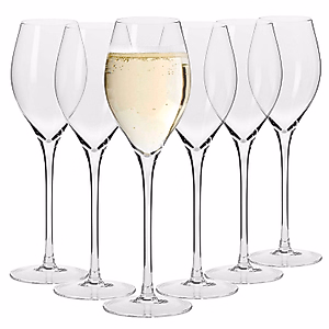 Krosno Large Prosecco Champagne Sparkling Wine Flutes, Set of 6, 9.4 fl oz, Rounded Shape for Ideal Bubbles, Dishwasher Safe, Made in Europe