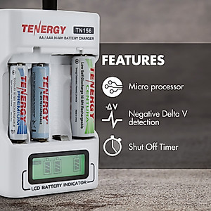Tenergy TN156 4-Bay Compact AA/AAA NiMH NiCD LCD Battery Charger, Ideal Charger for AA and AAA Size Rechargeable Batteries for Everyday Electronics