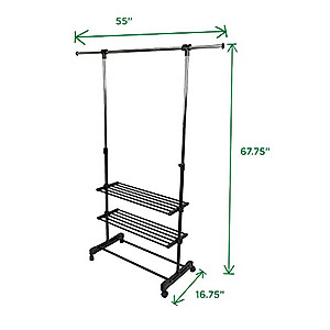 Mind Reader Rolling Garment Rack with 3 Shelves, Silver/Black