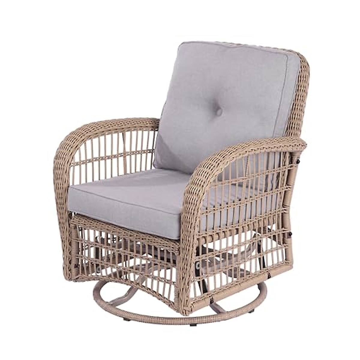Livavege Outdoor Patio Rattan Gray Cushion, Weather-Resistant PE Wicker Furniture for Porch, Sunroom, Deck, Backyard, Swivel Rocker Chair, Natural