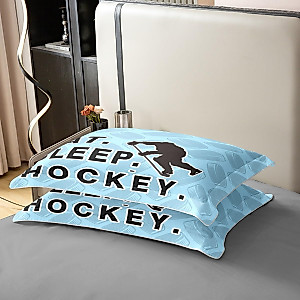 jejeloiu Ice Hockey Cotton Duvet Cover Set Twin Size Eat Sleep Ice Hockey Comforter Cover Set for Boys Girls Sports Theme Bedding Set Room Decorations Bedspread Cover 2Pcs