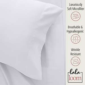 lalaLOOM Full Bed Sheet Set, Soft Microfiber Hotel Luxury Bedding, Extra Deep Pocket, 4 Piece Sheets and Pillowcase Sets, Breathable Wrinkle, Fade Resistant, Machine Washable Linen, Bright White