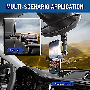 Dewkou 1 PC Rearview Mirror Phone Holder for Car, Universal Rotating Retractable Car Phone Holder, GPS Holder, Anti-Shake Multifunctional Design for Most Mobile Phone and Car Rearview Mirror (Black)