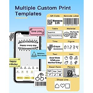 NELKO P110 Label Makers, Portable Bluetooth Thermal Label Printer, Label Maker Machine with Tape for Address, Home, Office, Organization, Compatible with Android & iOS System, with 1 Roll Label, Black