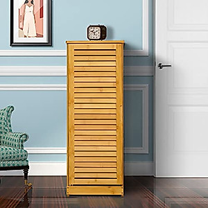 MoNiBloom 4 Tier Storage Cabinet Free Standing with Shutter Door, Bamboo Shoes Organizer Rack for 6-10 Pairs Bedroom Entryway Hallway, Natural