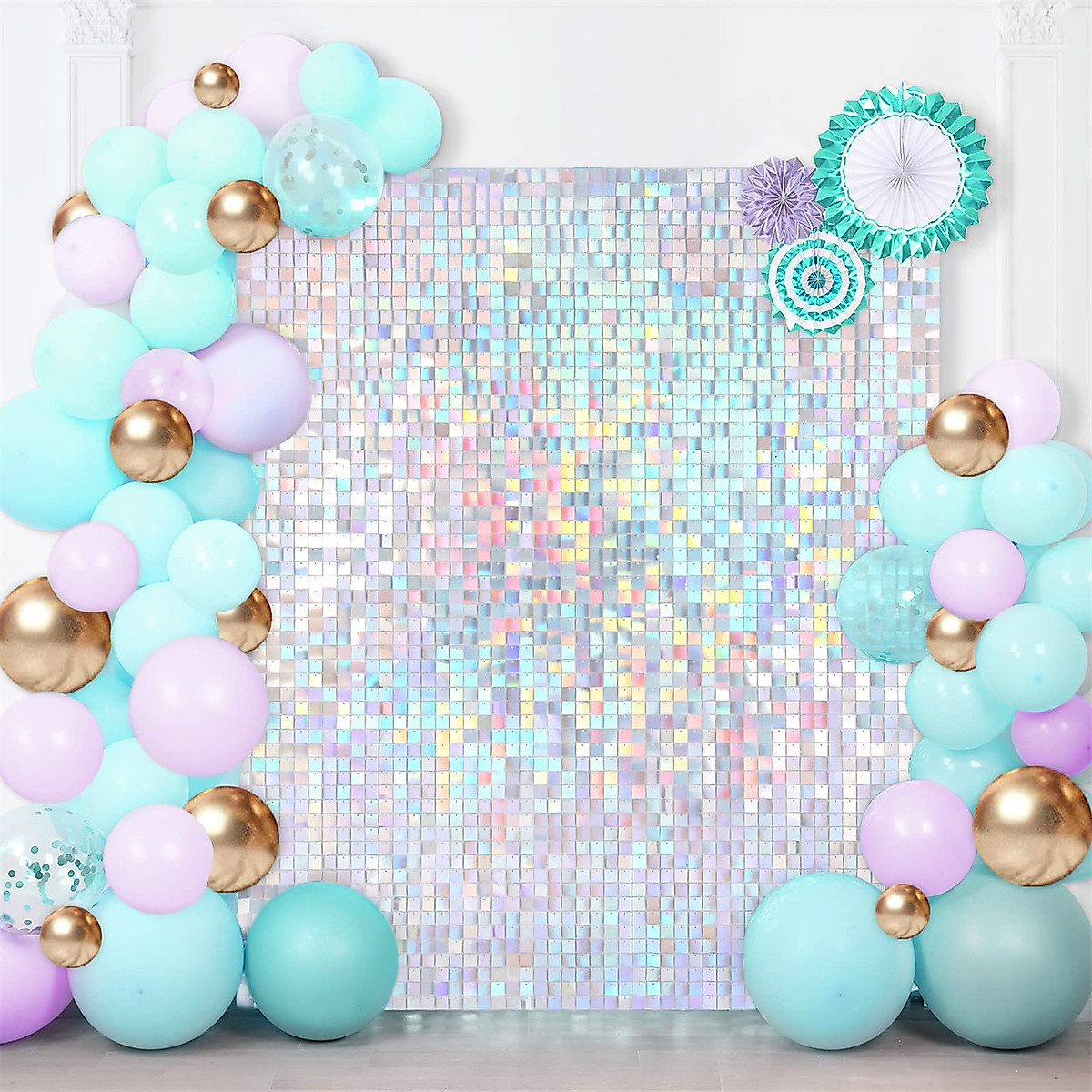 Shimmer Wall Backdrop Sequin Panels 24 Packs-Sparkly Backdrop for Bridal Shower Birthday Backdgrounds Advertising Rainbow Silver Ceremony Wedding Parties Panel