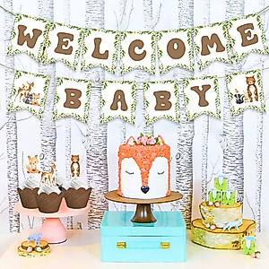 Woodland Animal Welcome Baby Banner, Woodland Creatures Banners Deer Rabbit Forest Animal Friends Garland Baby Shower Birthday Party Decorations