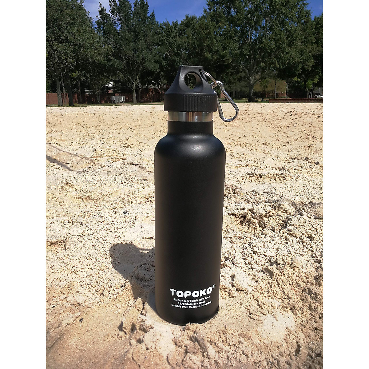 TOPOKO Colored Non-Rusty Stainless Steel Vacuum Water Bottle Double Wall Insulated Thermos, Sports Hike Travel, Leak Proof, BPA Free, 25 oz, Grey (Black)