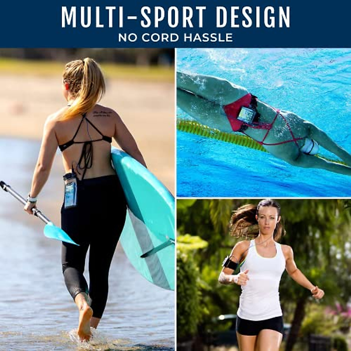 H2O AUDIO Surge SX10 Headphones, Waterproof IPX8, Normal Cord, in-Ear Stereo Earbuds Noise Cancelling Earphones for Swimming, Running and Sporting Activities