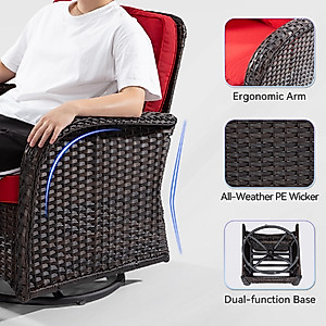 Gardenbee Patio Swivel Glider Wicker Chairs - Outdoor Swivel Rocking Chairs Set of 4 with 2 Wicker Side Tables, Patio Swivel Rocker Chair 6 Piece Patio Furniture Sets for Patio Porch Deck(Brown/Red)