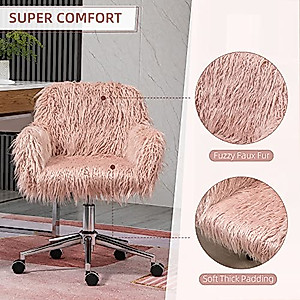 Vinsetto Faux Fur Desk Chair, Swivel Vanity Chair with Adjustable Height and Wheels for Office, Bedroom, Pink