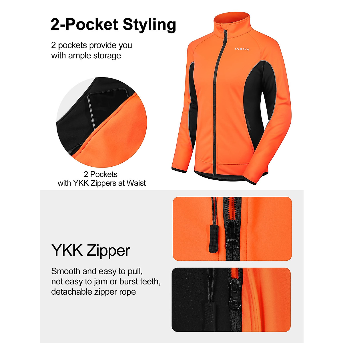 INBIKE Women's Cycling Jacket Biking Running Windbreaker Thermal Fleece Lined Reflective Coat for Cold Weather Winter Orange Medium