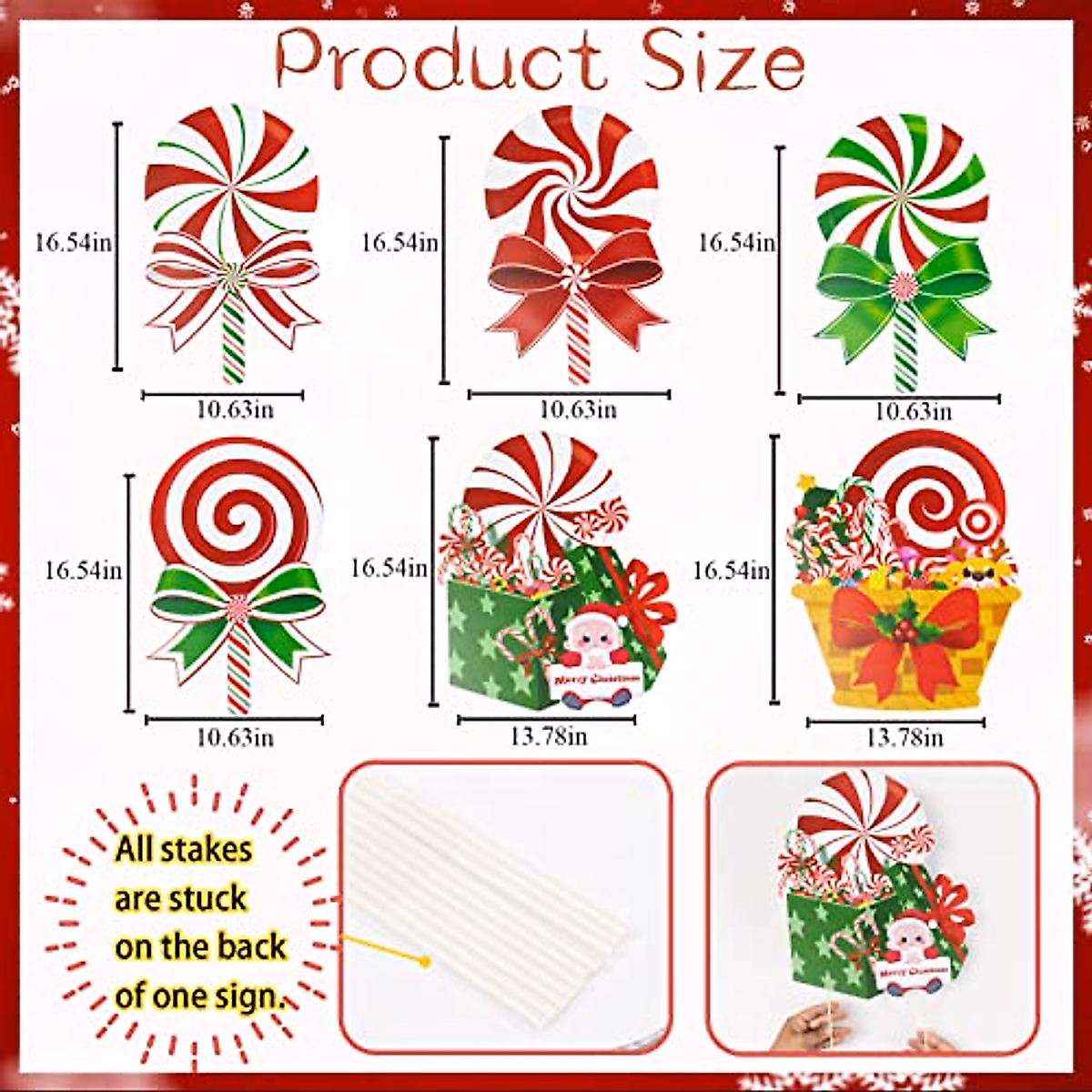 Candy Christmas Decorations Outdoor Yard Signs - 6Pcs Plastic Peppermint Lollipop Candy Signs with Stakes for Winter Holiday Christmas Outside Yard Pathway Lawn Decor Supplies