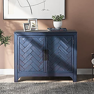 XD Designs Wood Console Table Sofa with 2 Adjustable Shelf, Modern Sideboard Buffet Storage Cabinet, Accent Cabinet for Entryway/Kitchen Dining Room/Living Room (Antique Blue-A) Blue-5)