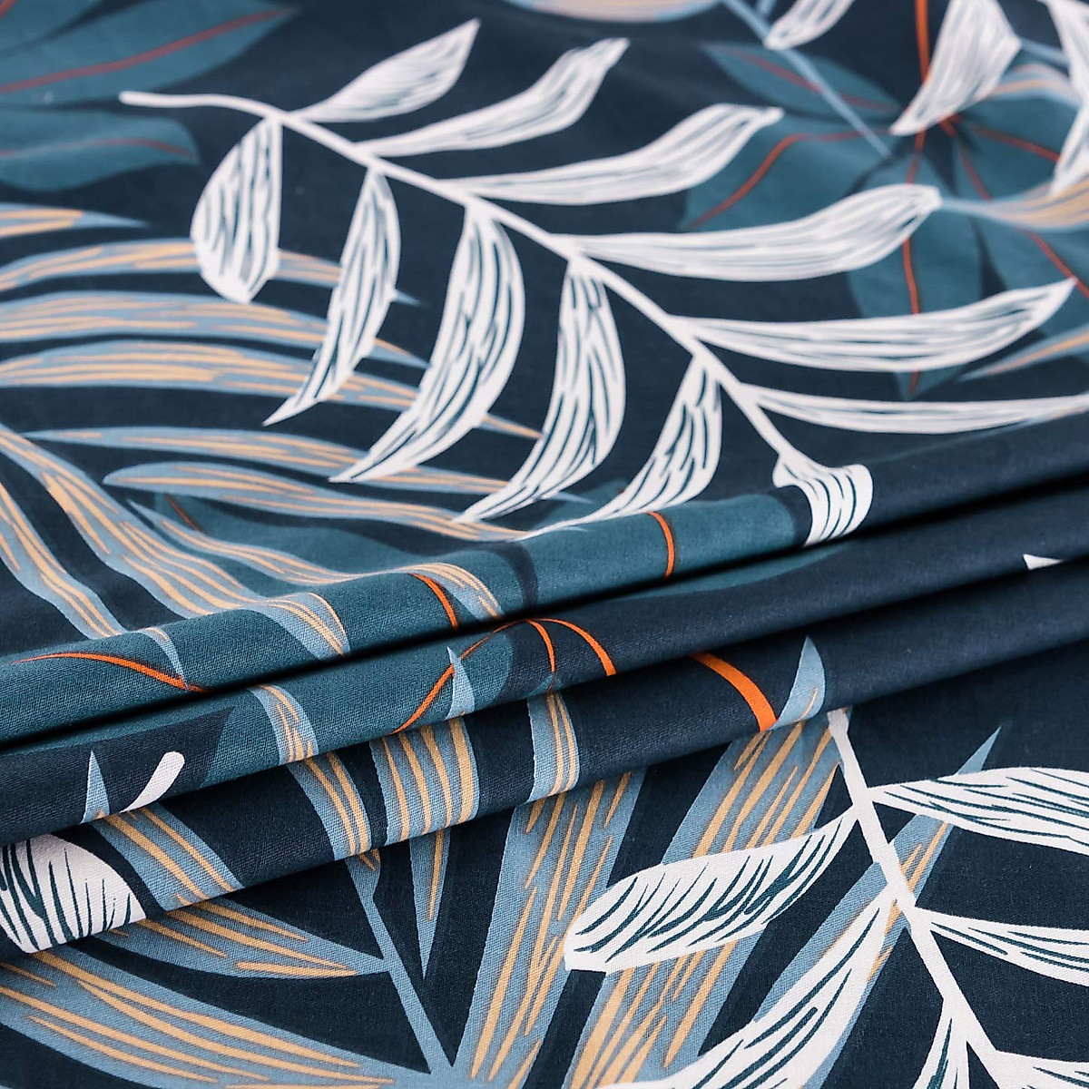 YuHeGuoJi Tropical Duvet Cover King 100% Cotton Blue Botanical Duvet Cover Soft 3 Pcs Set 1 Palm Leaves Plant Print Duvet Cover with Zipper 2 Pillowcases Botanical Bedding Breathable Comfortable