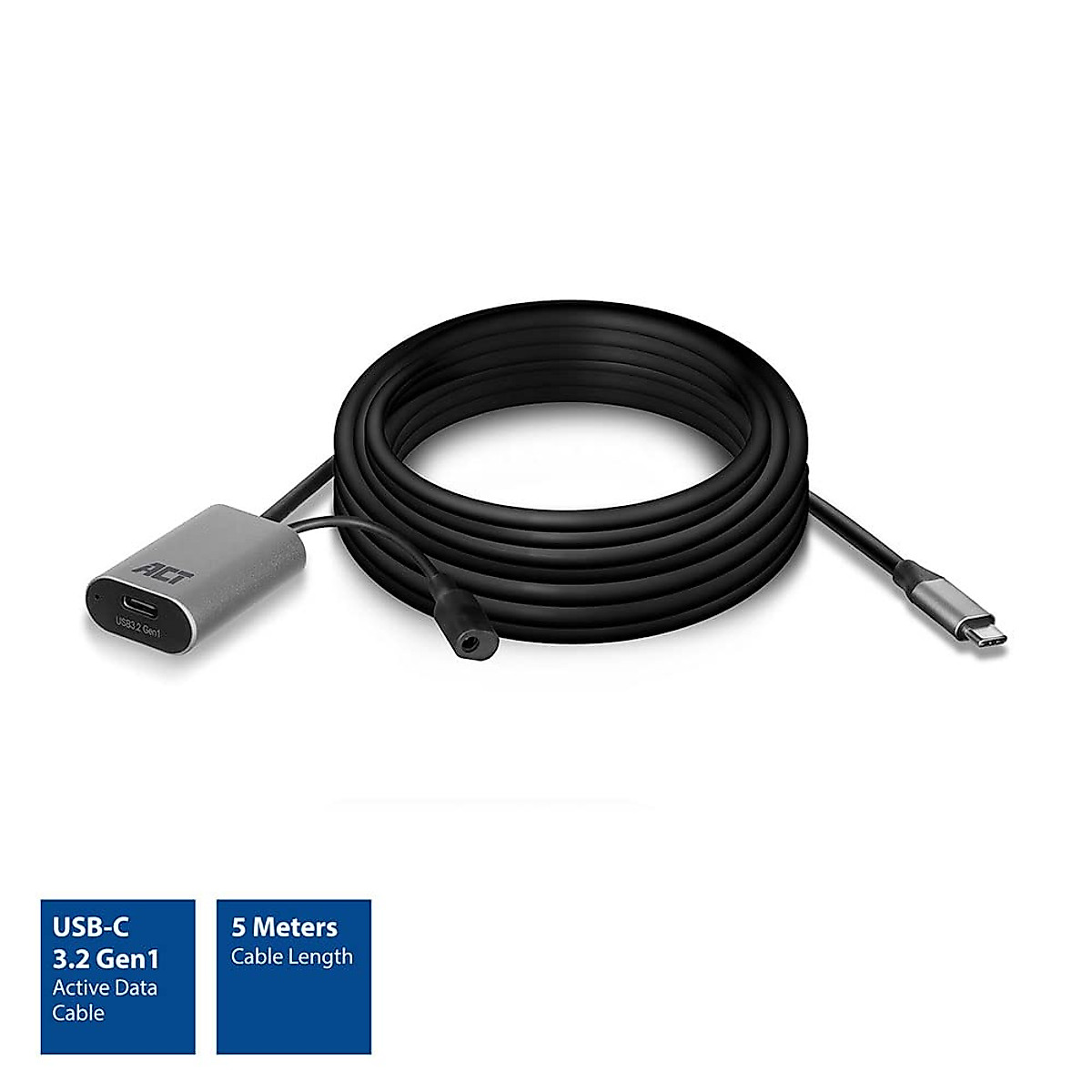 ACT Active USB C Extension Cable, USB 3.2 SuperSpeed 5 Gbps, Optional 5V Power Input, Extend up to 15m, Cable Length 5m - AC7060