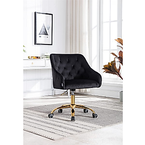 KUIKUI Velvet Desk Chair, Modern Office Chair, Wheels Swivel Height Adjustable Swivel Task Chair for Home Office,Black