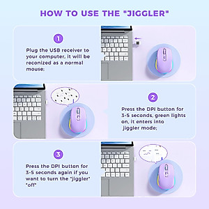 Wireless Mouse Jiggler - LED Wireless Mice with Build-in Mouse Mover, Rechargeable Moving Mouse for Laptop with Undetectable Random Movement Keeps Computers Awake - Purple