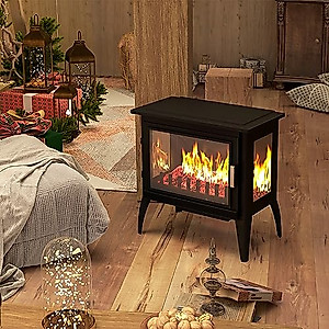HOMCOM 24" Electric Fireplace Stove, Freestanding Fire Place Heater with Realistic Logs Flame, Adjustable Temperature, Overheat Protection, 1000W/1500W, Black