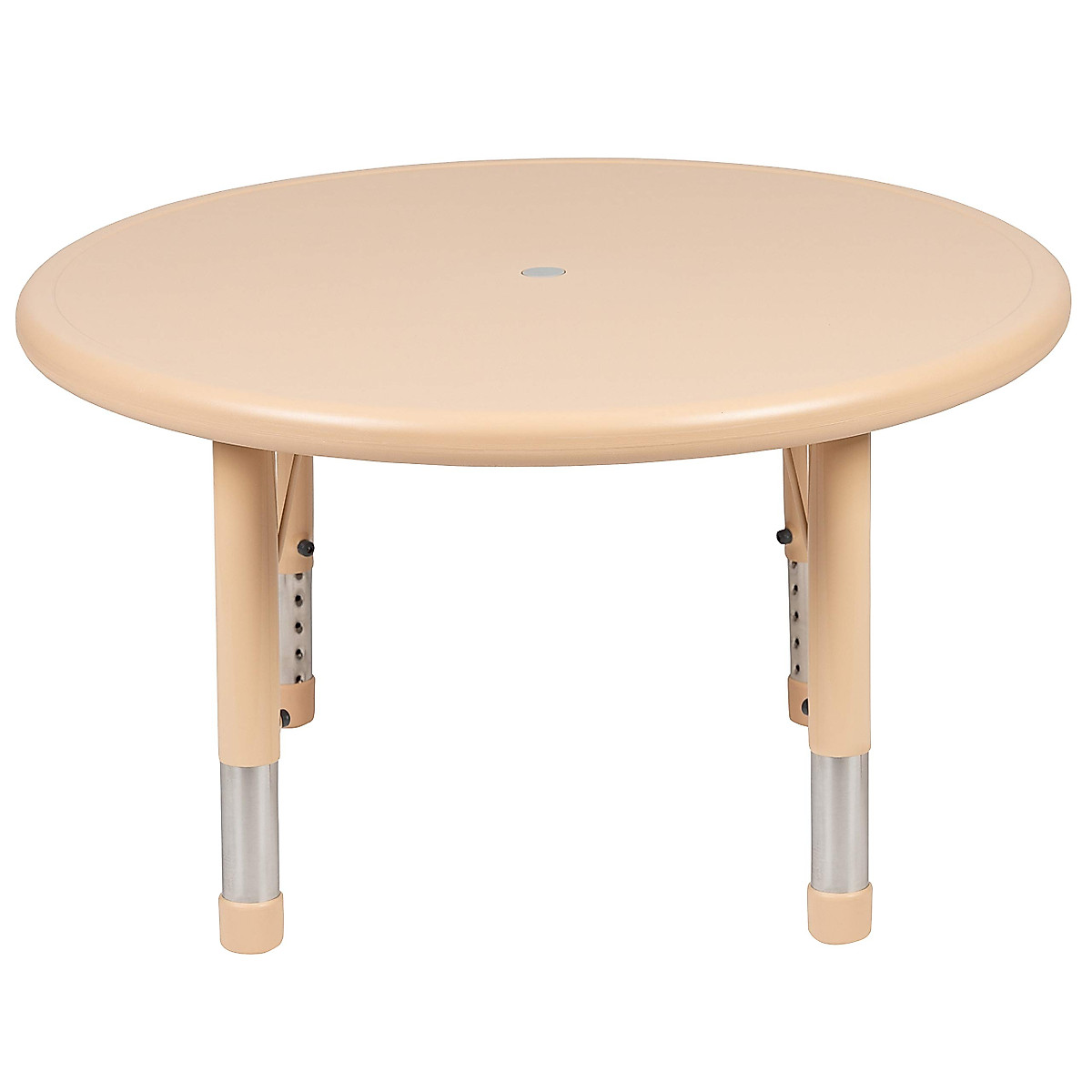 BizChair 33" Round Natural Plastic Height Adjustable Activity Table - School Table for 4