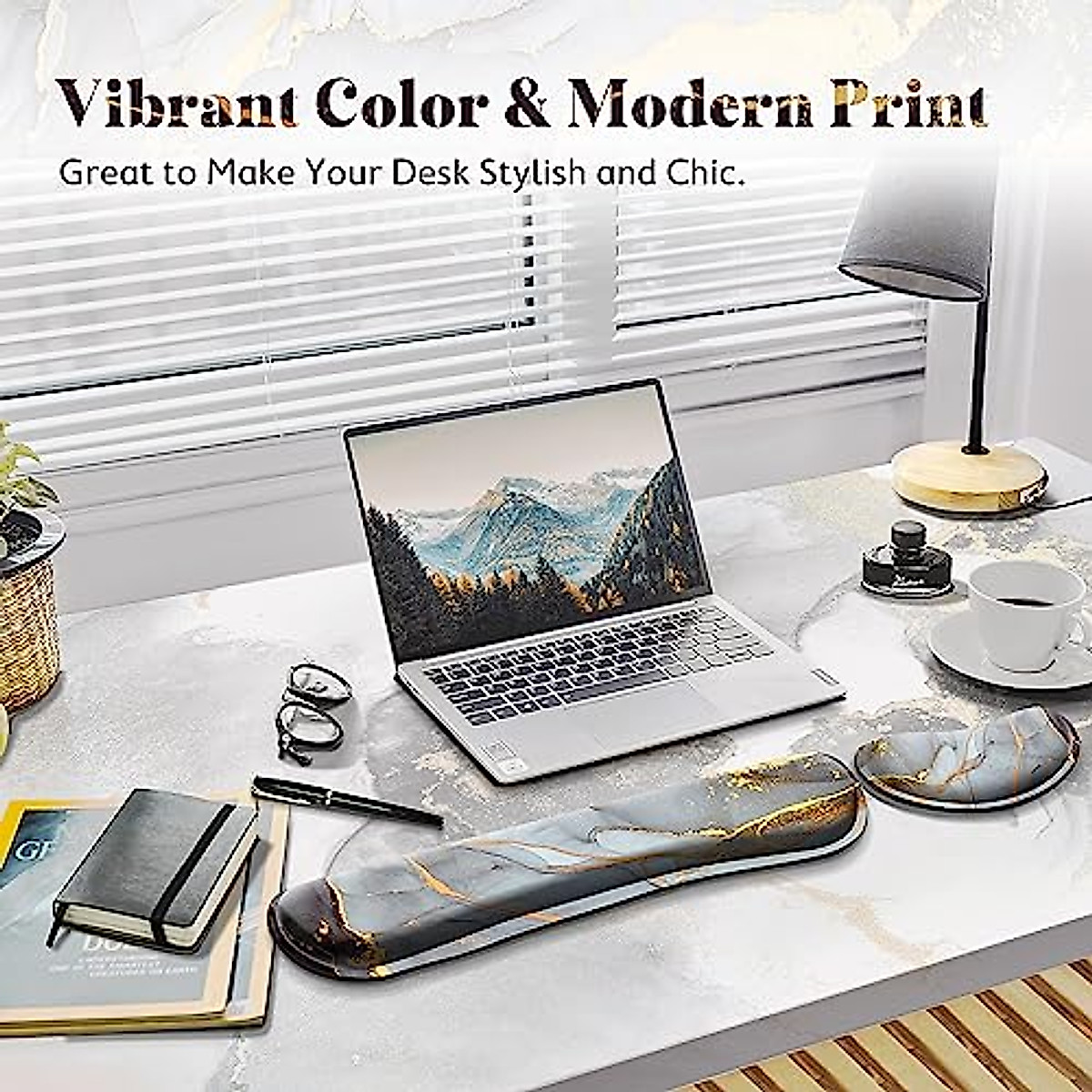 Gimars Upgrade Enlarge Gel Memory Foam Set Keyboard Wrist Rest Pad, Comfortable Ergonomic Design for Easy Typing Pain Relief, Firm Mouse Wrist Cushion Support for Office, Computer, Laptop, Mac