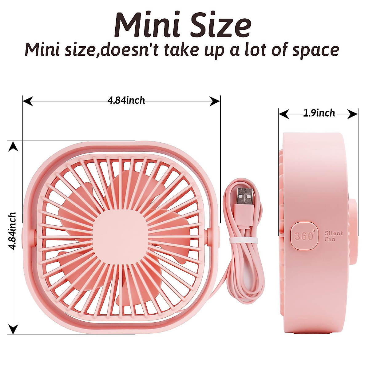 BSVI Desk Fan Portable Personal Desktop Mini Cooling Micro with Cable USB Powered 3 Speeds Quiet Small Table Fan for Home Office Study reading Bedroom Indoor Car Outdoor Travel