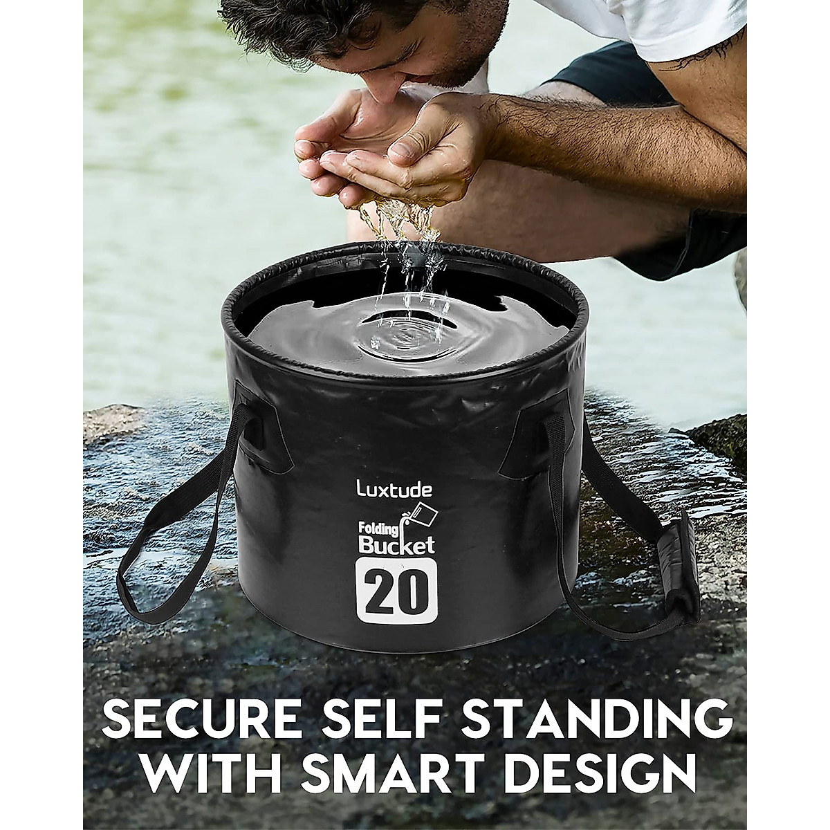 Luxtude Collapsible Bucket with Lid, 5 Gallon Bucket(20L), Camping Bucket, Food Grade Water Bucket, Folding Bucket for Camping, Hiking, Fishing, Car Washing Bucket