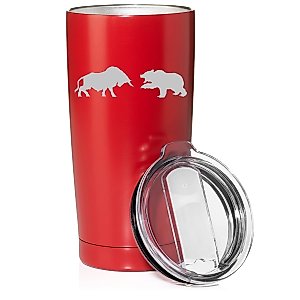 Smooth Body Tumbler Stainless Steel Vacuum Insulated Travel Mug Cup Gift Bull vs Bear Stock Market Day Trader (20 oz, Red)