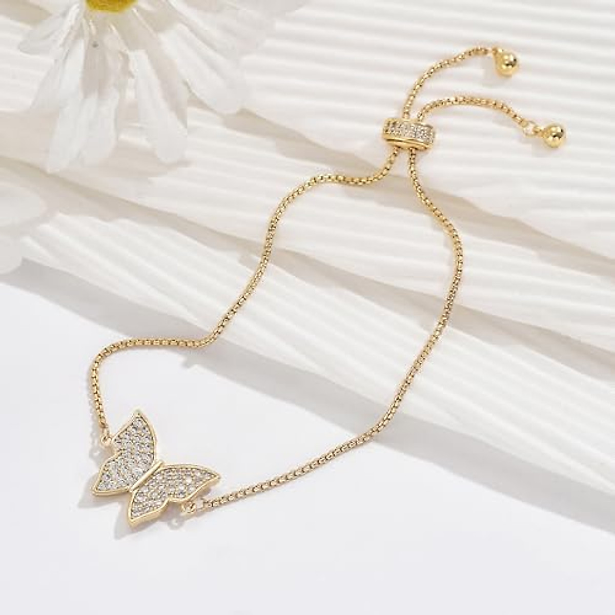 MAARRING Butterfly Jewelry Set - 14K Gold Plated Dainty Butterfly Necklace Bracelet Set with Cubic Zirconia, Birthday Bar Mitzvah Gifts for Women (Gold)