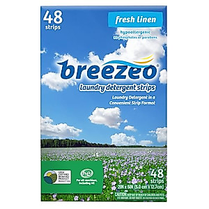 Breezeo Laundry Detergent Strips (48 strips) - Fresh Linen Scent - More Convenient than Pods, Pacs, Liquids or Powders – Great for Home, Dorm, Travel, Camping & Hand-Washing