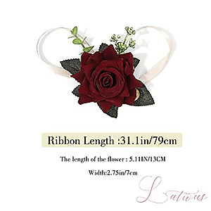 Latious Wedding Bride Wrist Corsage Red Bridal Rose Wrist Flower Bridesmaids Hand Floral Decor Flowergirl Prom Party Accessories for Women and Girls (Red)