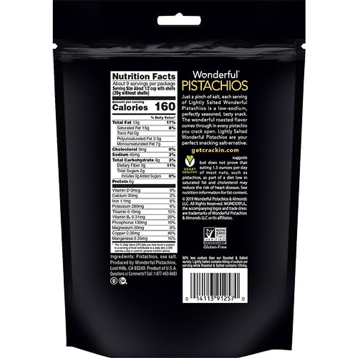 Wonderful Pistachios In Shell, Lightly Salted Nuts, 16 Ounce Resealable Bag - Healthy Snack, Protein Snack, Pantry Staple