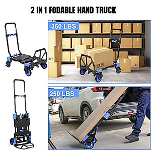 ITEFDTUTNE 2 in 1 Folding Hand Truck Dolly with Basket,330LBS Capacity Hand Cart Foldable, Folding Dolly Cart with Wheels, Collapsible Dolly, Hand Truck Foldable Dolly with Retractable Handle