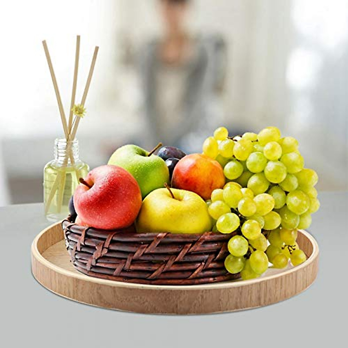 Table Tray Round Wooden Wooden Serving Tray Plate for Tea Set Fruits Candies Food Home Decoration Coffee Table Living Room Dining Table (24cm)