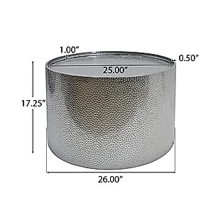 Christopher Knight Home Rache Modern Round Coffee Table with Hammered Iron, Silver, 26. 00” L x 26. 00” W x 17. 25” H
