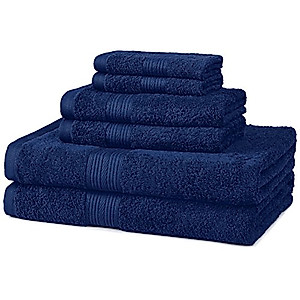 Amazon Basics 6-Piece Fade Resistant Bath towel, Hand and Washcloth Set - Cotton, Navy Blue, 14.25" L x 10.85" W