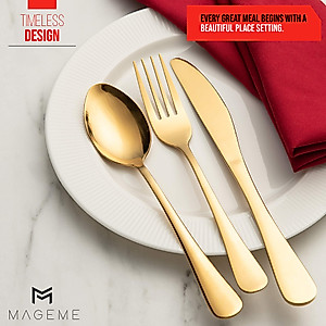 20-Piece Gold Silverware Set, MAGEME Premium Stainless Steel Flatware Cutlery Set for 4, Home Restaurant Hotel, Kitchen Utensils Set, Include Forks Spoons, Mirror Polished, Dishwasher Safe