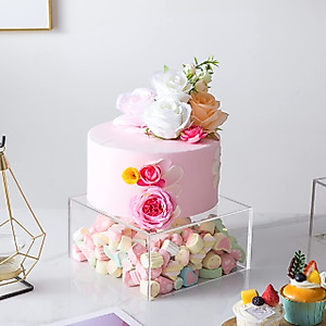 HeiMma 2 Set Clear Acrylic Cake Stands for Dessert Table 12” and 8” Fillable Cake Box Risers for Buffet Table, Square Cake Stand for Wedding Birthday Party, Hollow Bottoms…